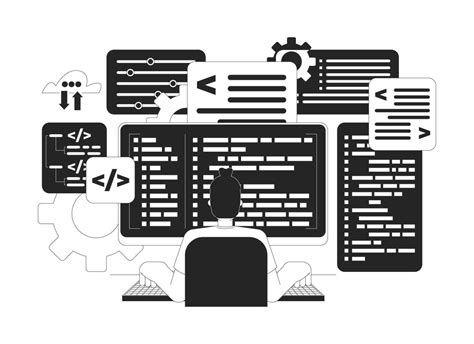 Software Developer Black And White 2d Illustration Concept Caucasian