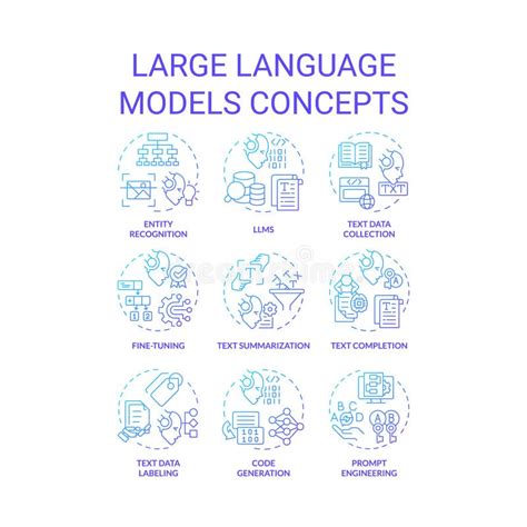 Large Language Models Blue Gradient Concept Icons Stock Vector