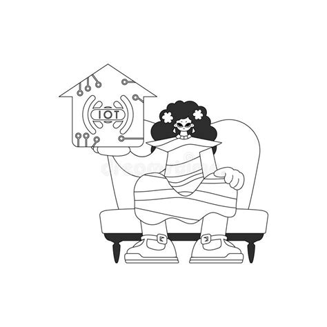 Girl With Iot Logo In Vector Linear Style Stock Illustration Illustration Of Control Devices