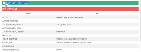 sys context code in oracle apex