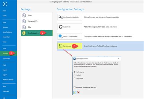 prostructures get license selection dialog in prostructures connect