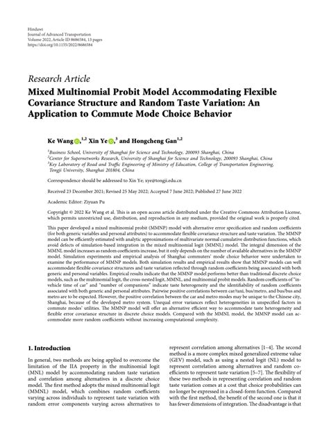 Pdf Mixed Multinomial Probit Model Accommodating Flexible Covariance