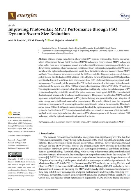 Pdf Improving Photovoltaic Mppt Performance Through Pso Dynamic Swarm
