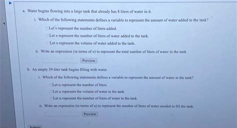 Solved A Water Begins Flowing Into A Large Tank That