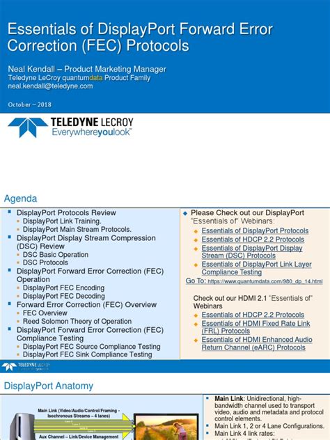 Essentials Displayport Fec Protocols Webinar Pdf Data Compression Video