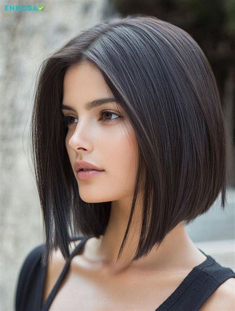 Short A Line Haircut For Thick Hair Bob Hairstyle Women Round Face