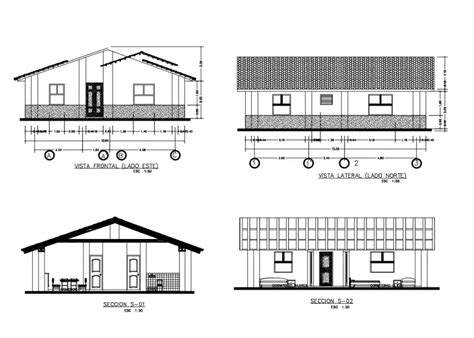 Front And Back Elevations And Sectional Details Of Single Story House Dwg File Artofit