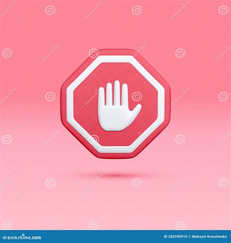 3d Realistic Stop Sign Isolated Light Background Hand Stop Symbol