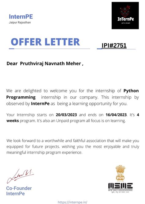 Pruthviraj Meher On Linkedin Internpe Pythonprogramming Internshipopportunity