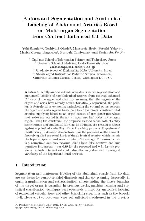 Pdf Automated Segmentation And Anatomical Labeling Of Abdominal Arteries Based On Multi Organ
