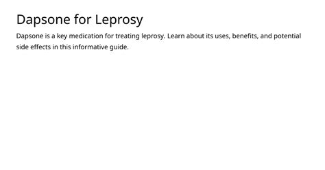 Dapsone For Leprosy Meds Is
