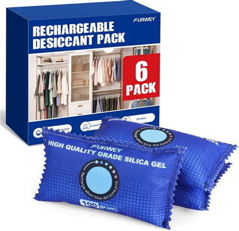 Furwey 100g [ 6 Packs] Rechargeable Desiccant Packs For