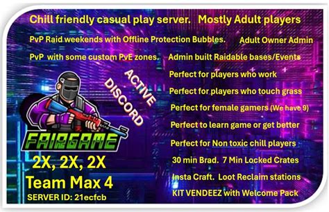 Rust Serversio 🔹 Fairgame A Chill Rust Server For Casual And Adult Players