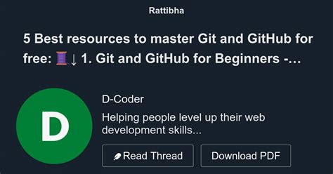 5 Best Resources To Master Git And Github For Free 🧵↓ Thread From D Coder Damncoder Rattibha