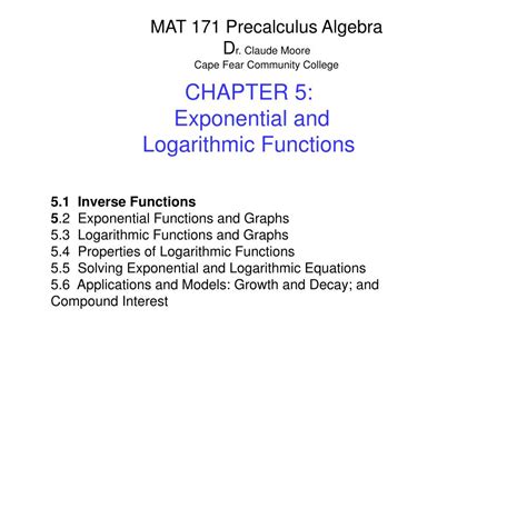 PPT CHAPTER Exponential And Logarithmic Functions PowerPoint Presentation ID