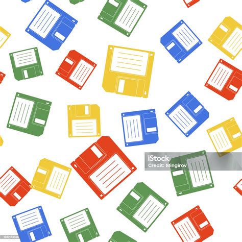 컴퓨터 데이터 저장 아이콘의 색상 플로피 디스크는 흰색 배경에서 원활한 패턴을 격리합니다 디스켓 기호입니다 벡터 가능성에 대한 스톡 벡터 아트 및 기타 이미지 Istock
