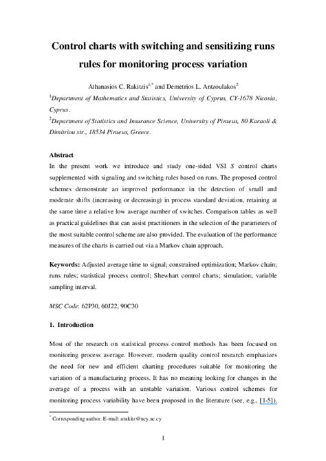 Pdf Control Charts With Switching And Sensitizing Runs Rules For