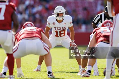 Liona Lefau Of The Texas Longhorns Looks Over The Offense During A