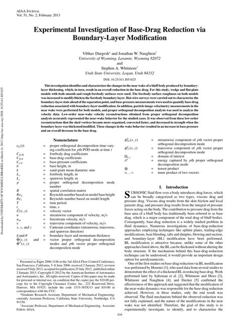 Pdf Experimental Investigation Of Base Drag Reduction Via Boundary