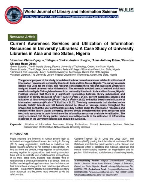 Current Awareness Services and Utilization of Information Resources in University Libraries: A ...