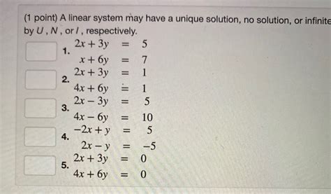 Solved Point A Linear System May Have A Unique Chegg Com