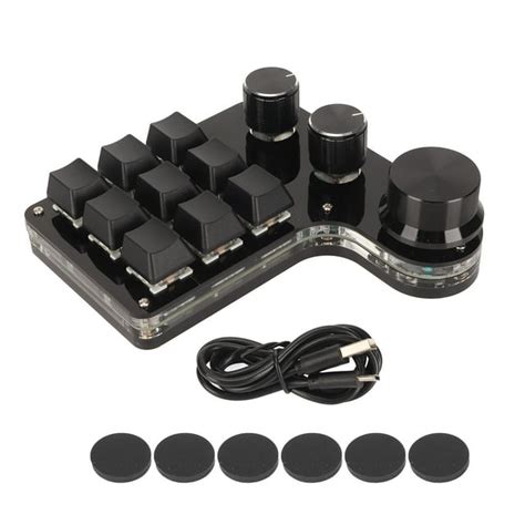 mini 9 key keypad with 3 knob rgb light blue switch diy programmable