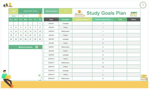 Excel Of Green Study Goals Planxlsx Wps Free Templates