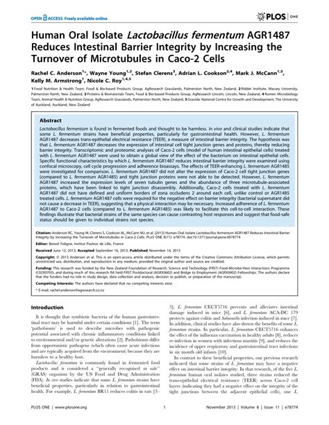 Pdf Human Oral Isolate Lactobacillus Fermentum Agr1487 Reduces