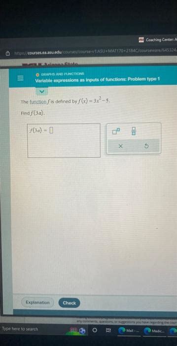 Solved The Function F Is Defined By F X 3x2−5 Find F 3a