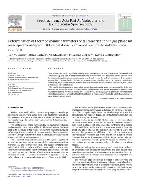 Pdf Determination Of Thermodynamic Parameters Of Tautomerization In