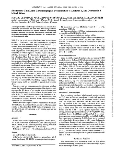 Pdf Simultaneous Thin Layer Chromatographic Determination Of Aflatoxin B1 And Ochratoxin A In