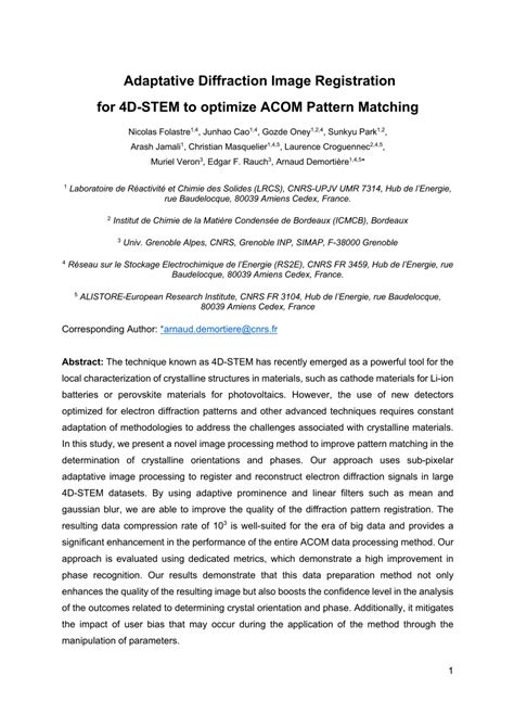 pdf adaptative diffraction image registration for 4d stem to optimize