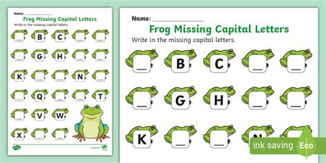 Frog Missing Capital Letters Worksheet Twinkl Alphabet