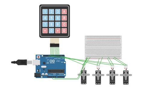 Circuit Design Servomotores Con Teclado Matricial Tinkercad