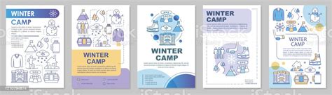 겨울 스노우 캠프 휴가 리조트 브로셔 템플릿 레이아웃 전단지 소책자 선형 그림이있는 전단지 인쇄 디자인 잡지 연례 보고서 광고 포스터에 대한 벡터 페이지 레이아웃 공동체에