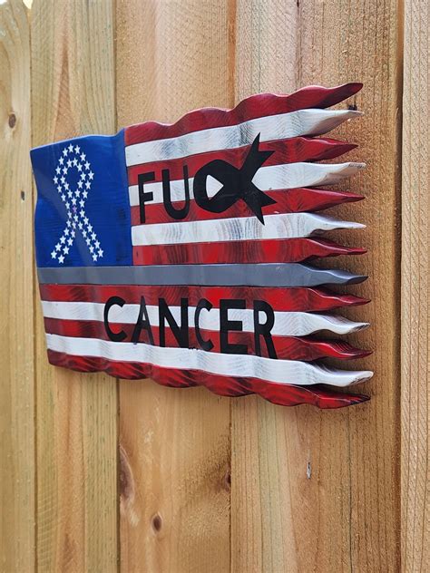 Handmade Fuck Cancer Tattered Wavy Wood American Flag Supporting Brain Cancer Etsy