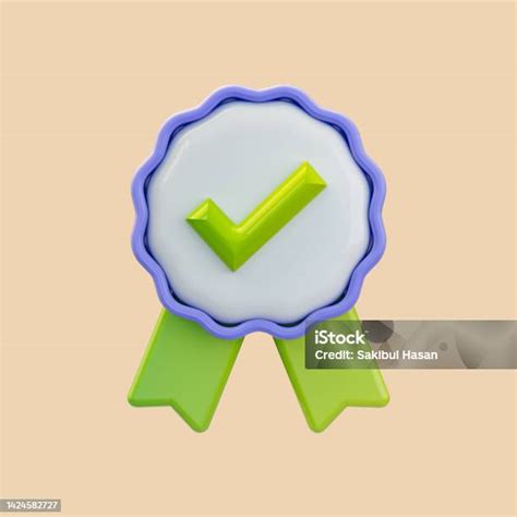 현실적인 광택 체크 표시 인증서 배지 아이콘 메달에 대한 3d 렌더링 3차원 형태에 대한 스톡 사진 및 기타 이미지 3차원 형태 고급 고름 Istock