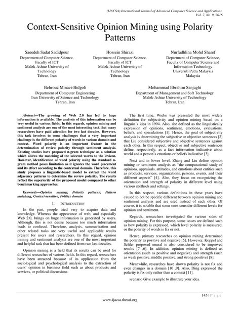 Pdf Context Sensitive Opinion Mining Using Polarity Patterns