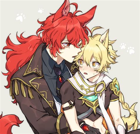 Aether And Diluc Genshin Impact Drawn By Kagari Hiko Danbooru