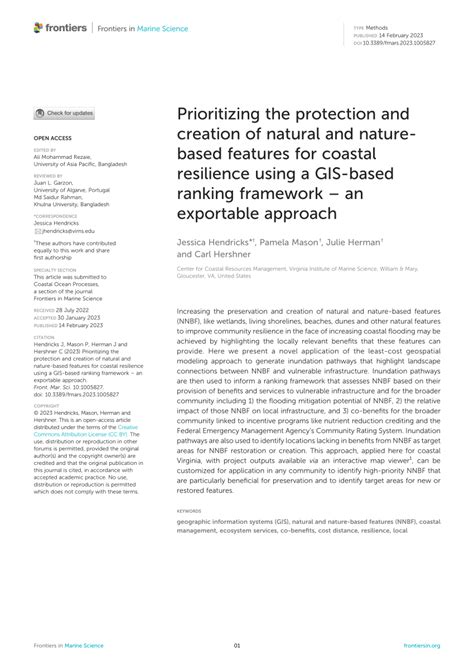 Pdf Prioritizing The Protection And Creation Of Natural And Nature Based Features For Coastal