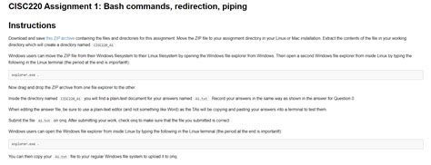 Solved CISC Assignment Bash Commands Redirection Chegg