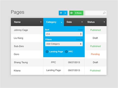 Dribbble Column Filter By Sean McPhee