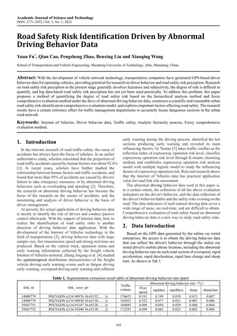 pdf road safety risk identification driven by abnormal driving