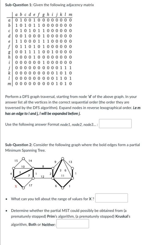 Solved Sub Question 1 Given The Following Adjacency Matrix