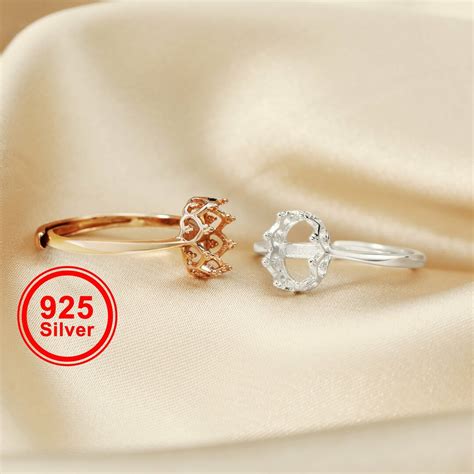 1pcs 6x8mm Oval Silver Rose Gold Gemstone Cz Stone Crown Prong Bezel