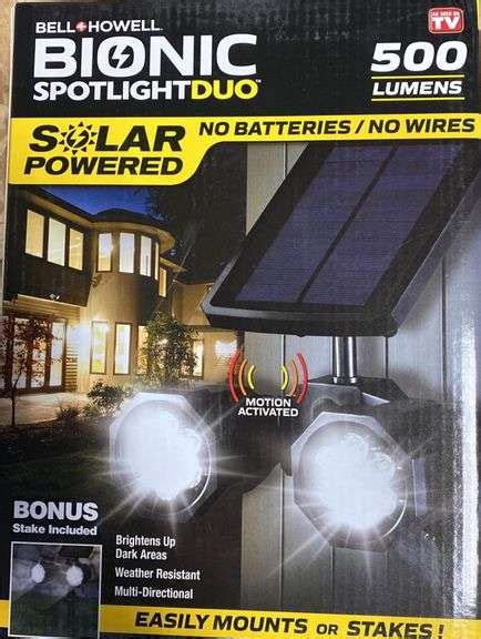 Solar Powered Motion Activated Integrated Led Black Outdoor Bionic Spotlight Duo Area Light