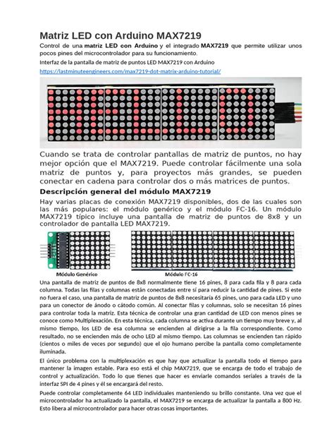 Matriz Led Con Arduino Max7219 Pdf Arduino Diodo Emisor De Luz