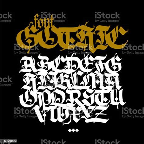 고딕 검은 배경에 자본 흰색 라틴어 문자 아름답고 세련된 서예 문신과 디자인에 대한 우아한 유럽 서체 중세 게르만 모던 스타일 고대의에 대한 스톡 벡터 아트 및 기타 이미지