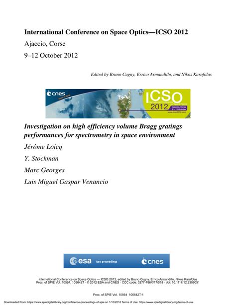 Pdf Investigation On High Efficiency Volume Bragg Gratings Performances For Spectrometry In