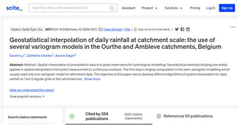 Geostatistical Interpolation Of Daily Rainfall At Catchment Scale The Use Of Several Variogram
